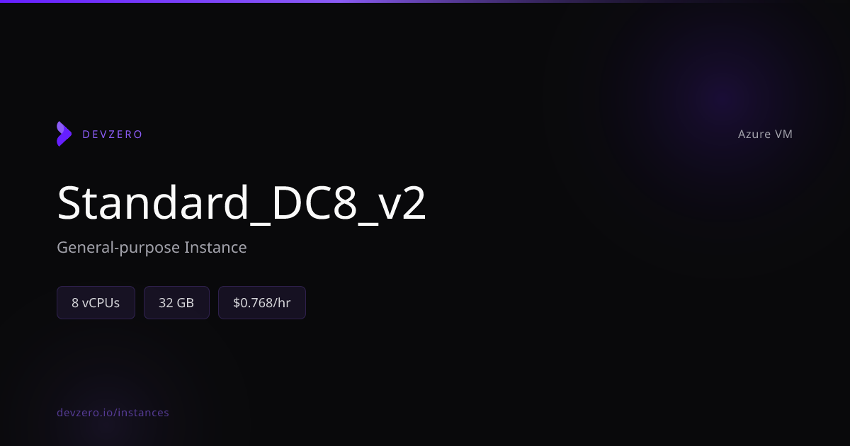 Standard_DC8_v2 Pricing & Specs — Azure VM | DevZero